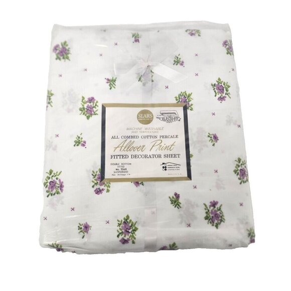 Sears | Bedding | Vintage Sears Fitted Decorated Sheet White Floral ...